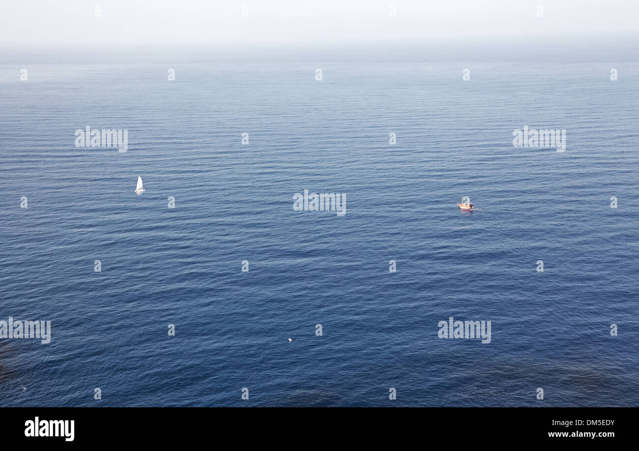 Boundless sea, tonal perspective, sea water background with ship, boat ...