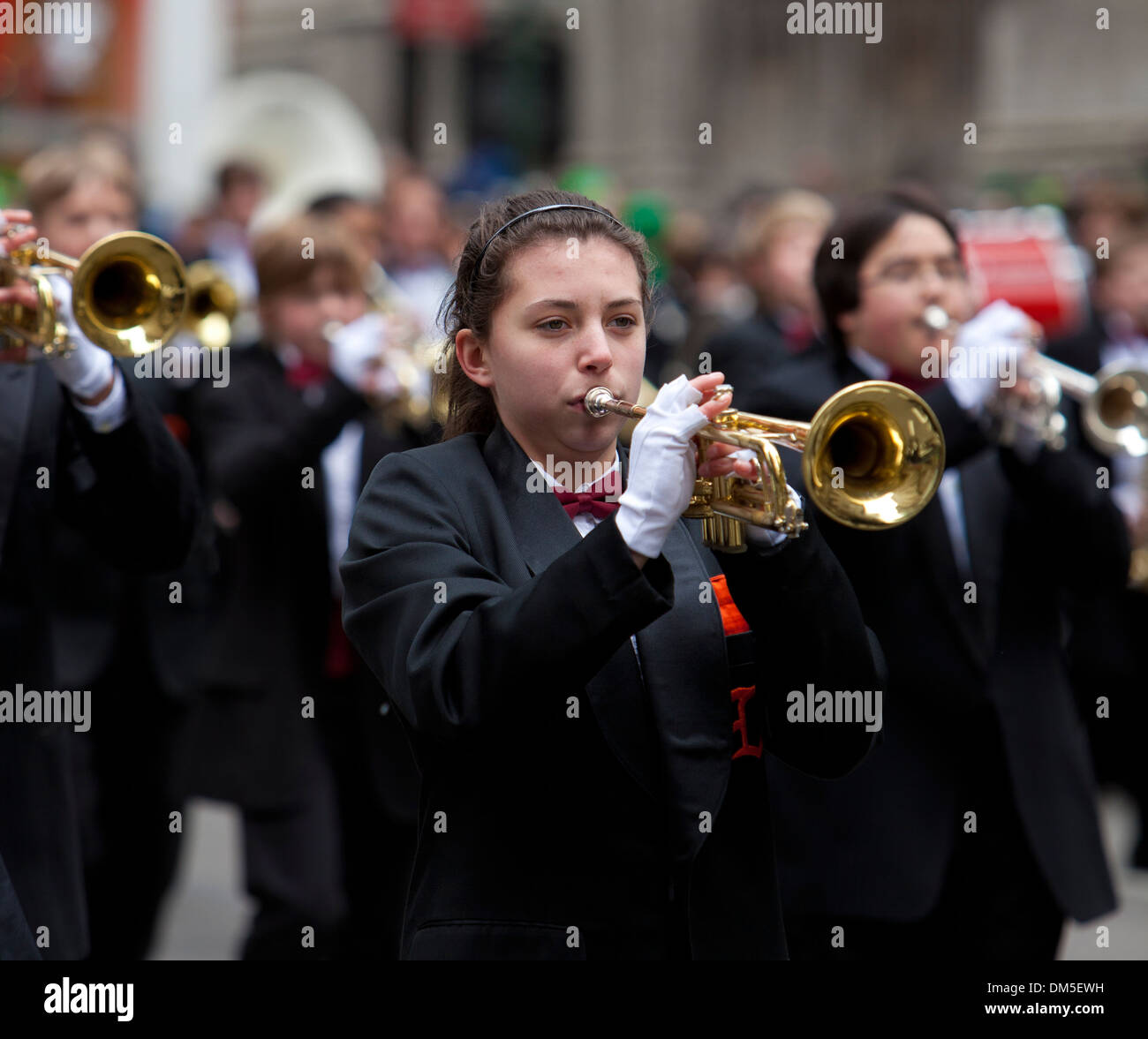 NEW YORK, NY, USA - MAR 16: Marching band at the St. Patrick's Day ...