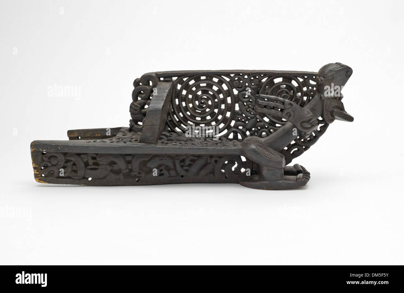 This canoe prow, known as tauihu, is a carved piece representing ...