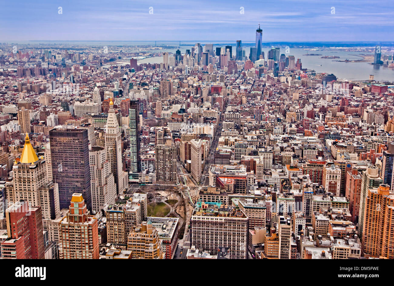 Midtown and lower Manhattan in New York City from high perspective ...