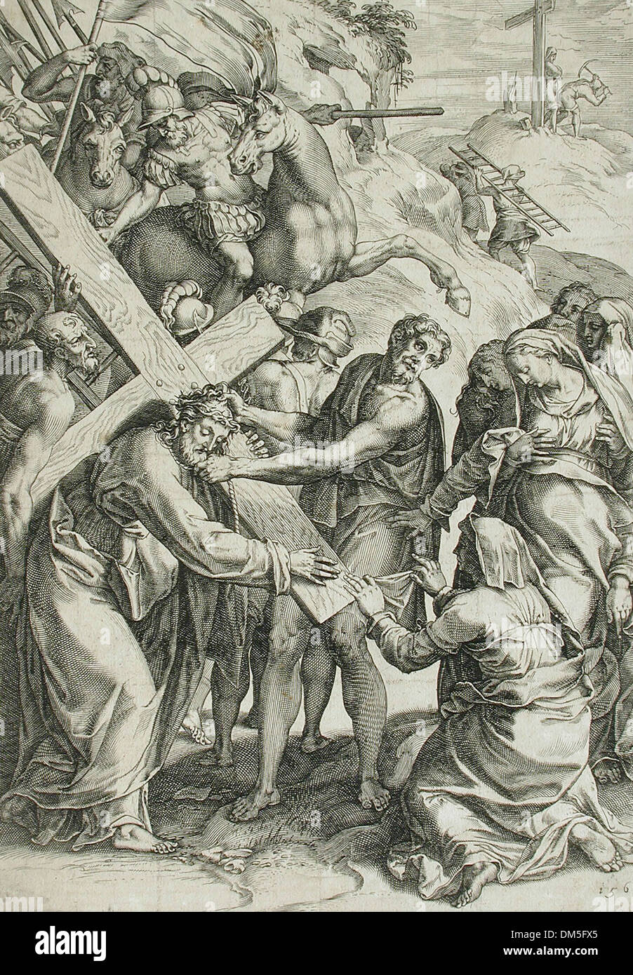 This artwork depicts Christ carrying the cross, a central scene in ...