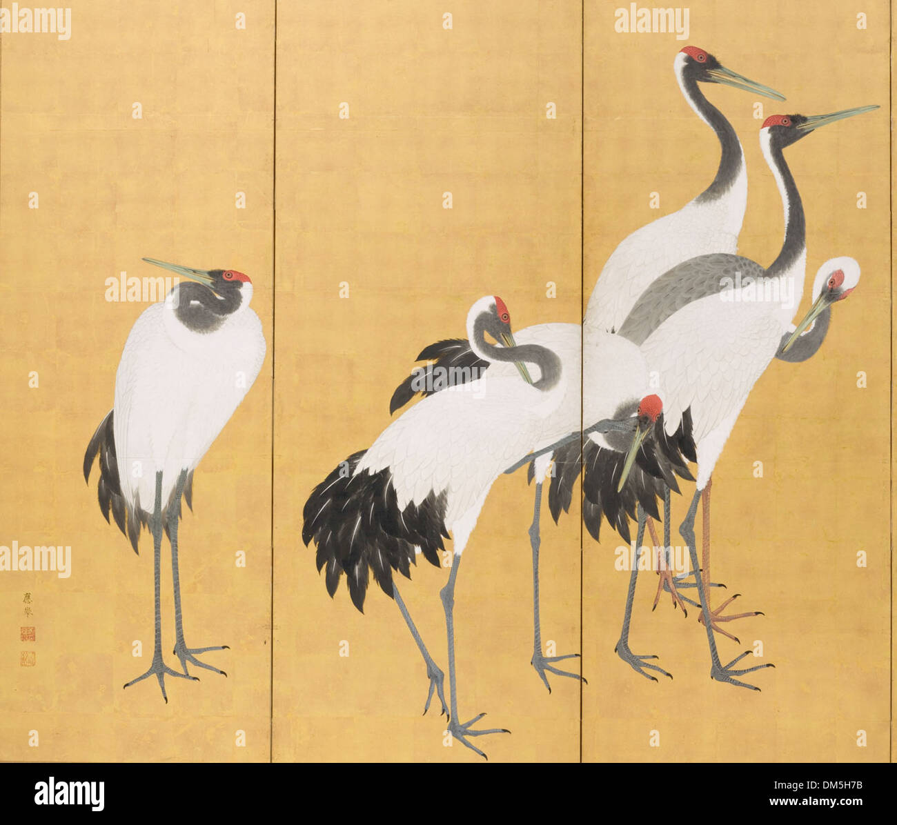 This artwork depicts cranes, a bird commonly symbolizing longevity and ...