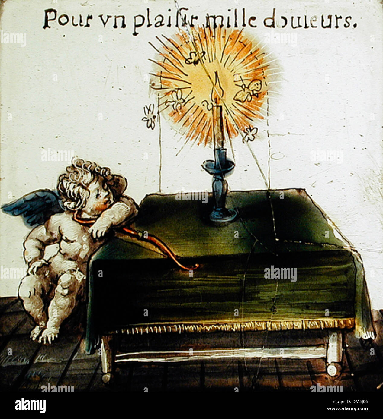 This emblematic panel portrays Cupid, the Roman god of love, depicted ...