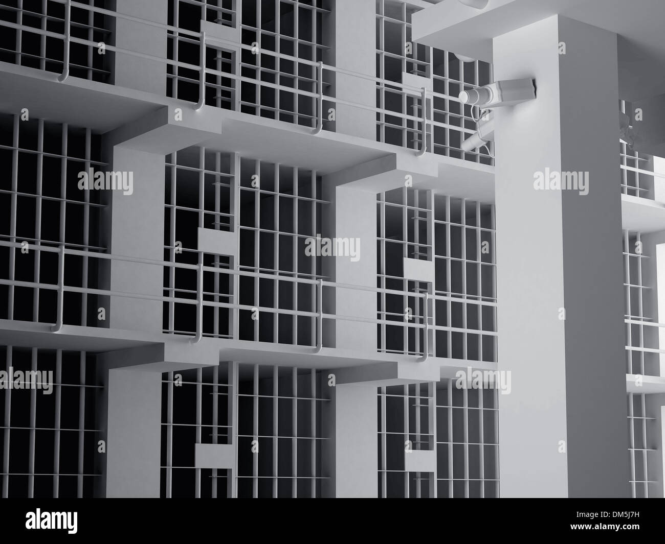 The view from the inside of a brick jail cell with iron bars Stock ...