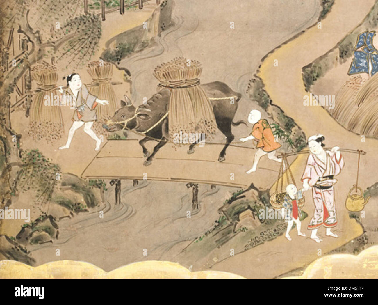 This artwork illustrates the process of rice cultivation across the ...