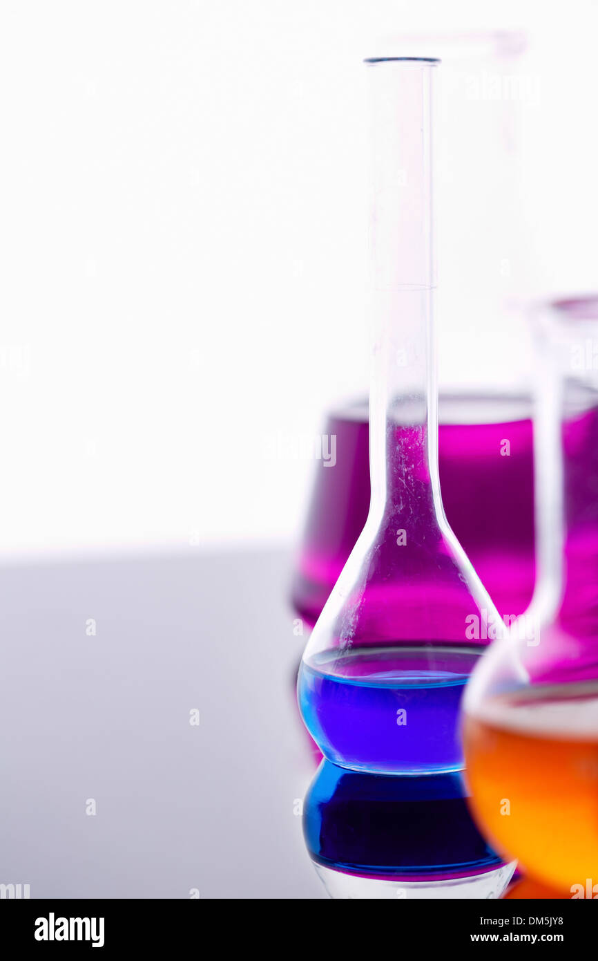 Image of several flasks with multi-color liquids in laboratory Stock ...
