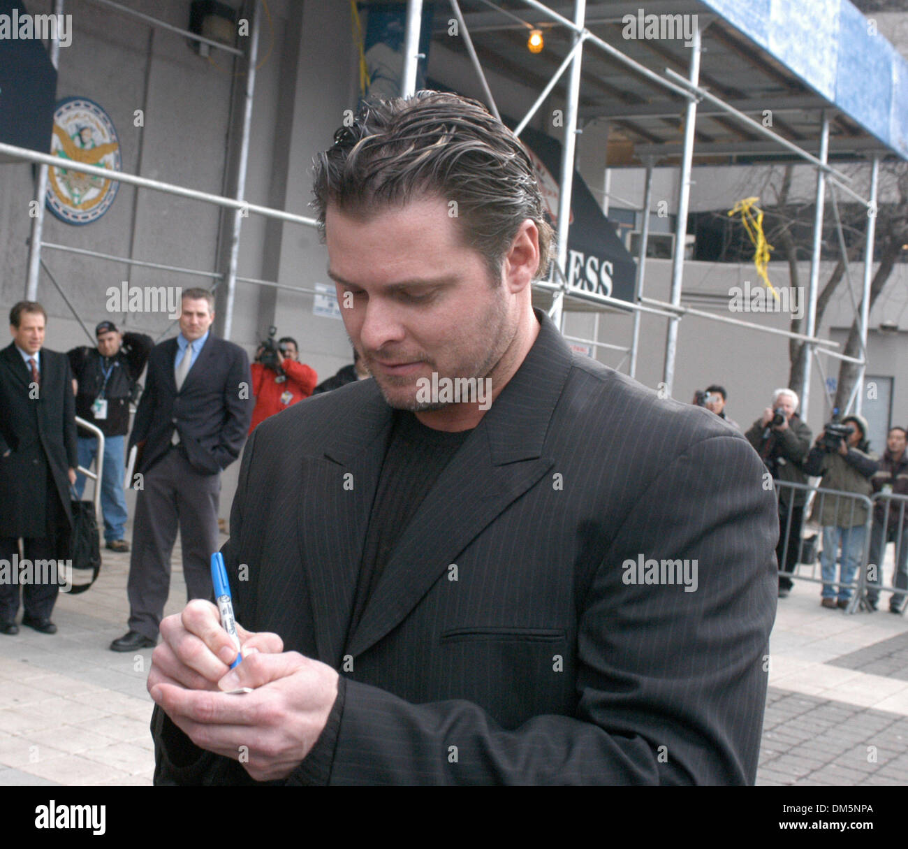 Feb 10, 2005; Bronx, New York, USA; Jason Giambi signs autographs as he ...