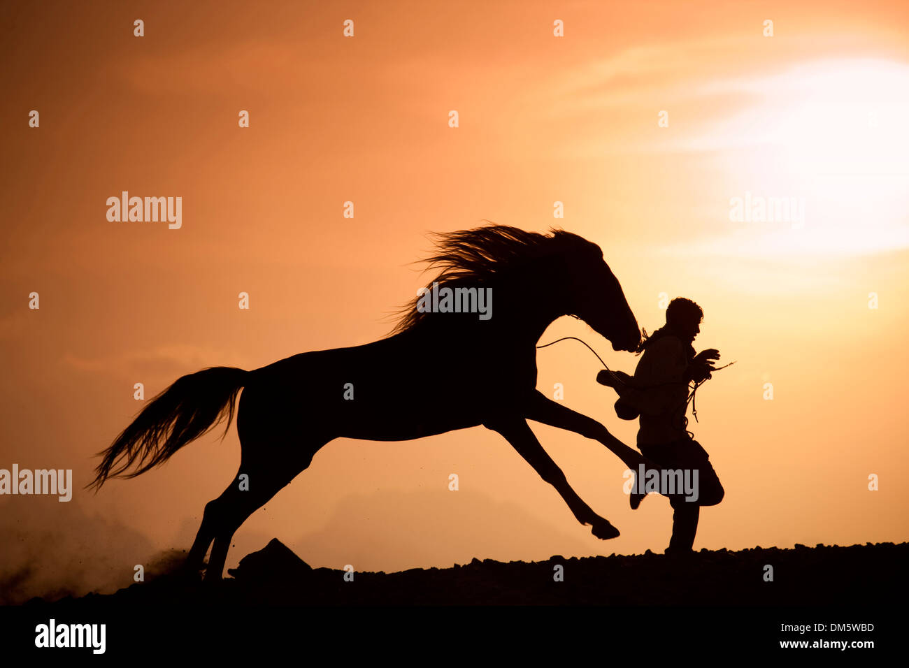 Silhouette man horse against sunset hi-res stock photography and images ...