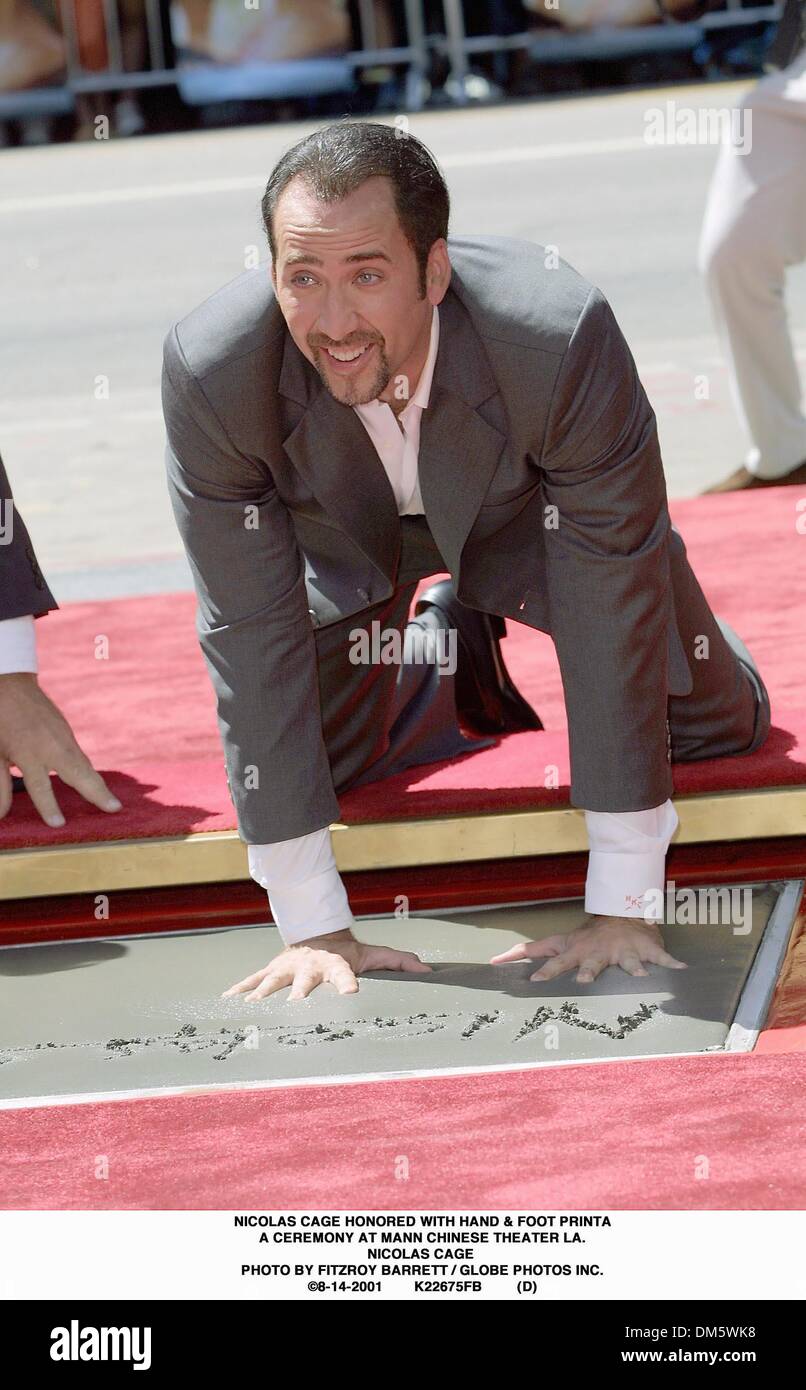 Aug. 14, 2001 - NICOLAS CAGE HONORED WITH HAND & FOOT PRINTA.A CEREMONY ...
