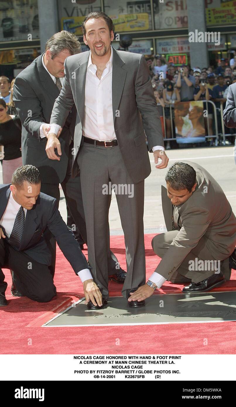 Aug. 14, 2001 - NICOLAS CAGE HONORED WITH HAND & FOOT PRINT.A CEREMONY ...