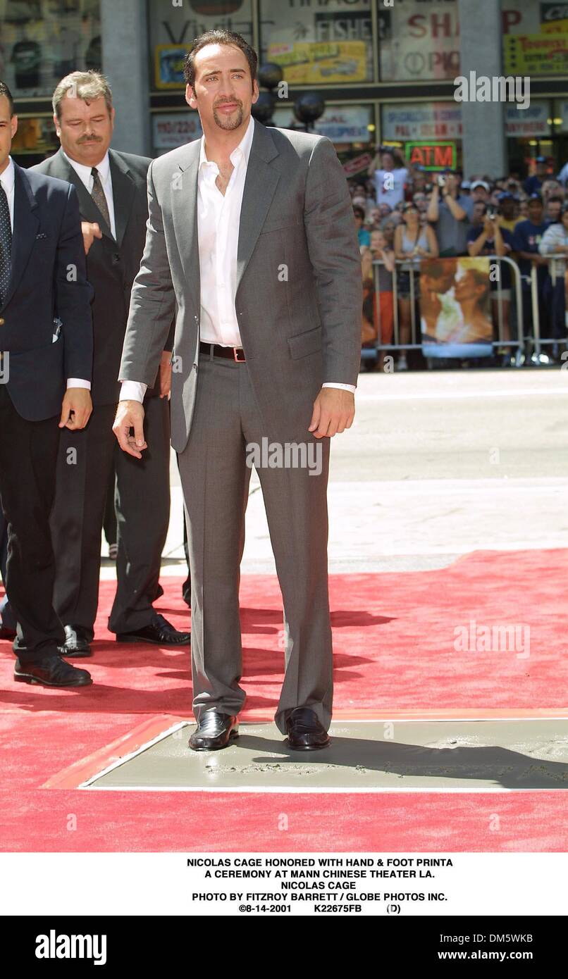 Aug. 14, 2001 - NICOLAS CAGE HONORED WITH HAND & FOOT PRINTA.A CEREMONY ...