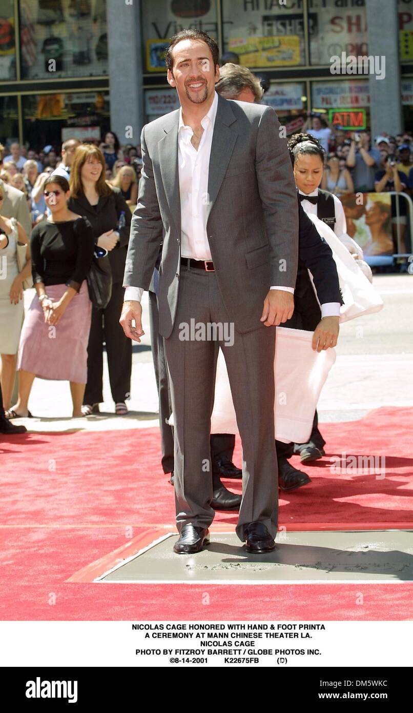 Aug. 14, 2001 - NICOLAS CAGE HONORED WITH HAND & FOOT PRINTA.A CEREMONY ...