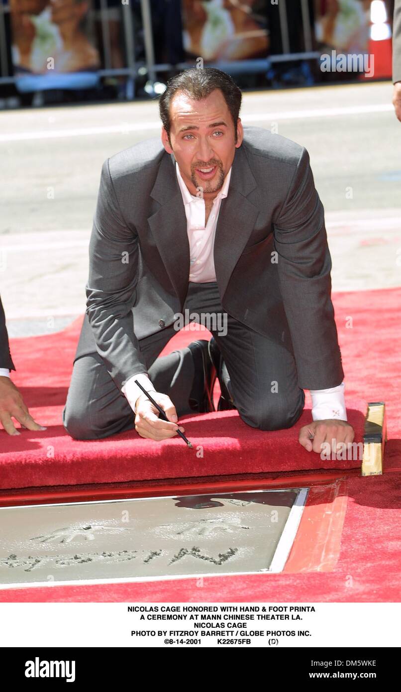 Aug. 14, 2001 - NICOLAS CAGE HONORED WITH HAND & FOOT PRINTA.A CEREMONY ...