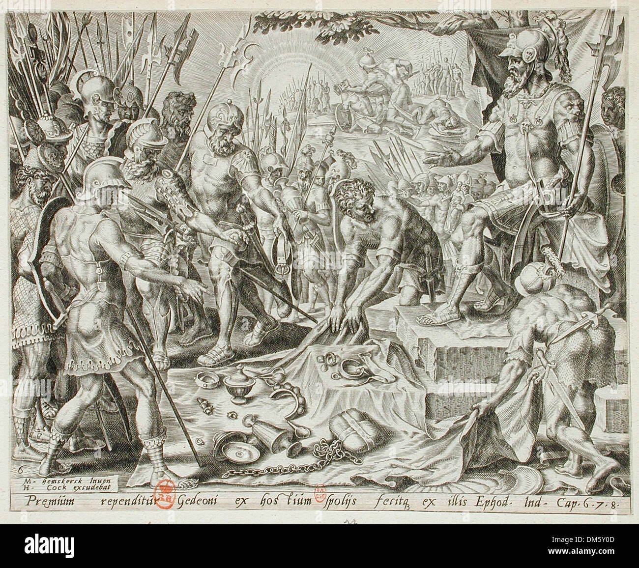 This artwork depicts the biblical story of Gideon receiving a share ...