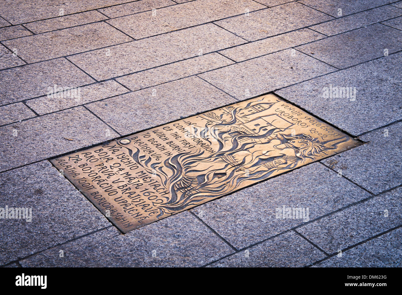 pavement, memorial plaque, Agatha Toott Borlobaschin, witch burnt to ...