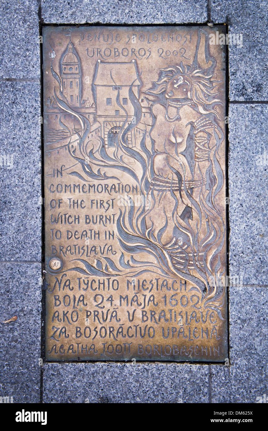 pavement, memorial plaque, Agatha Toott Borlobaschin, witch burnt to ...