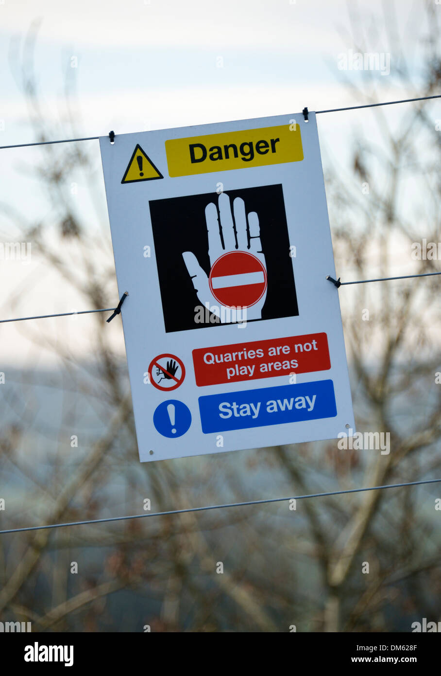 'Danger. Quarries are not play areas. Stay away!', warning notice ...