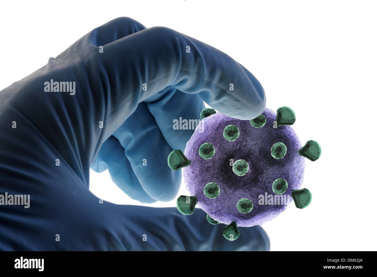 artwork virus germ microorganism in a hand glove of a scienist Stock ...