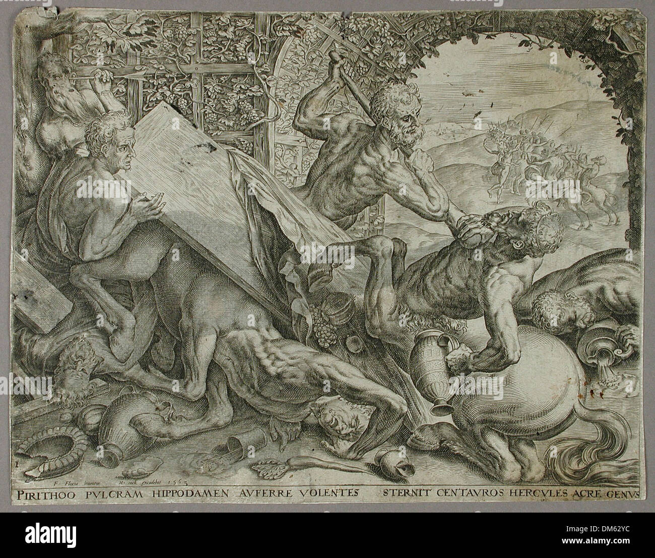 This piece depicts the mythological scene of Hercules battling centaurs ...
