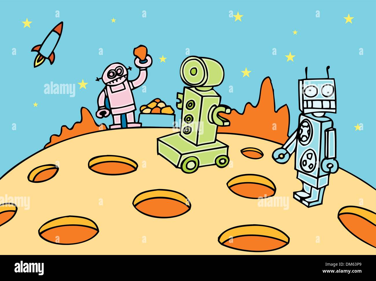 Cartoon robot on rocket hi-res stock photography and images - Alamy