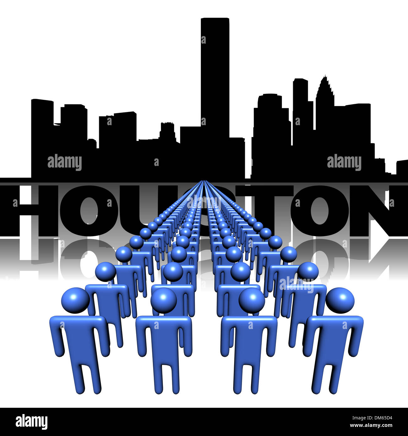 Lines of people with Houston skyline illustration Stock Photo - Alamy