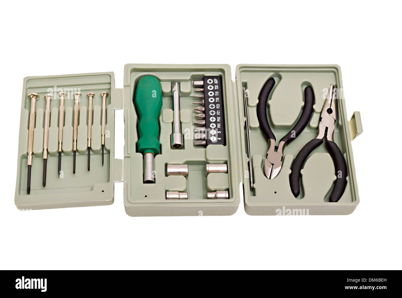 tool kit in a plastic box isolated on white background Stock Photo - Alamy