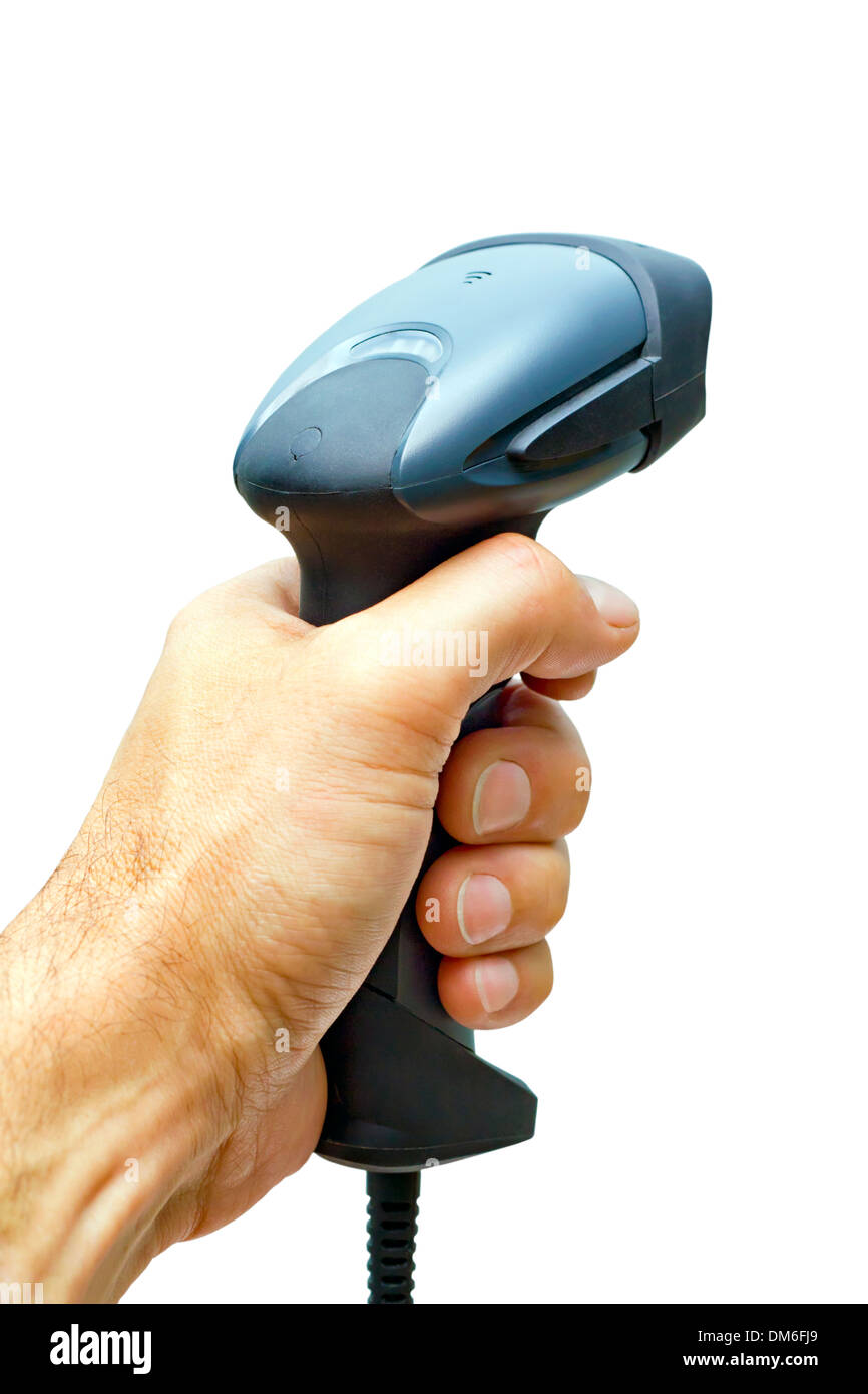 scanner barcode in man's hand isolated on white background Stock Photo ...