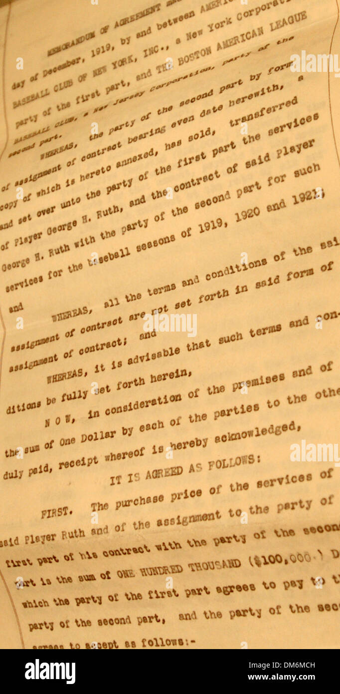 Jun 03, 2005; New York, NY, USA; Signatures of Jacob Ruppert (top) and ...