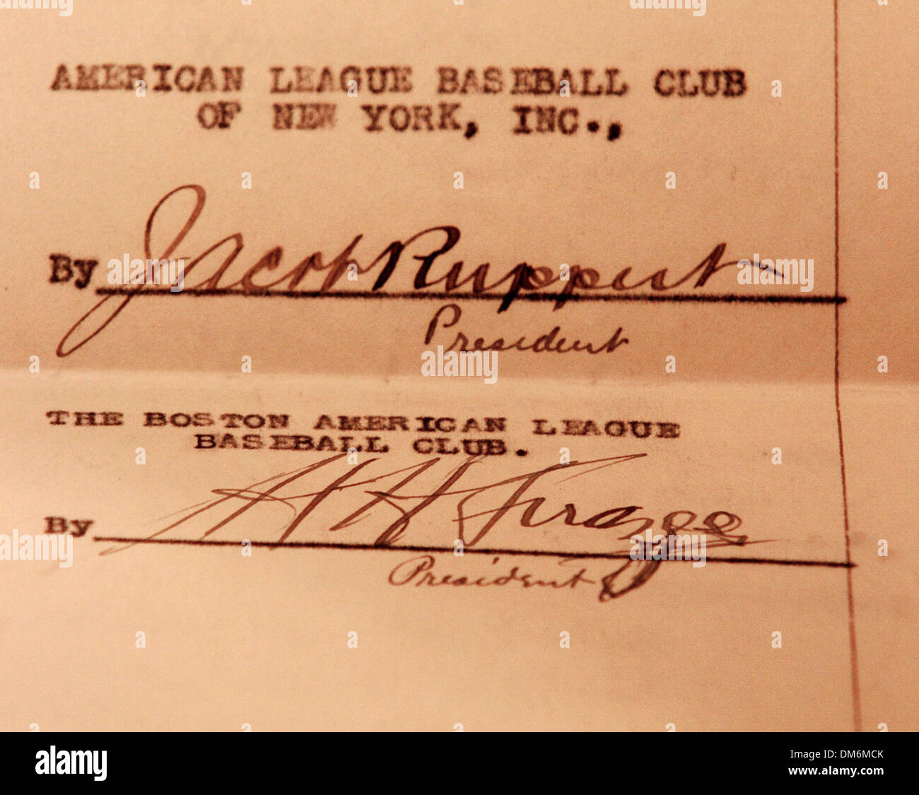 Jun 03, 2005; New York, NY, USA; Signatures of Jacob Ruppert (top) and ...