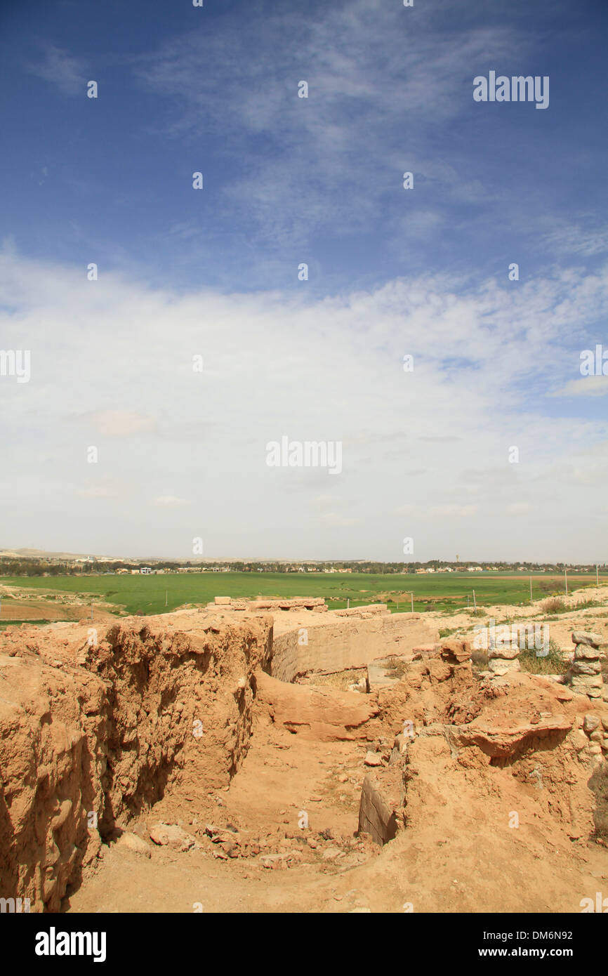 Israel, Negev desert, Tel Beer Sheba, the casemate wall of the Biblical ...