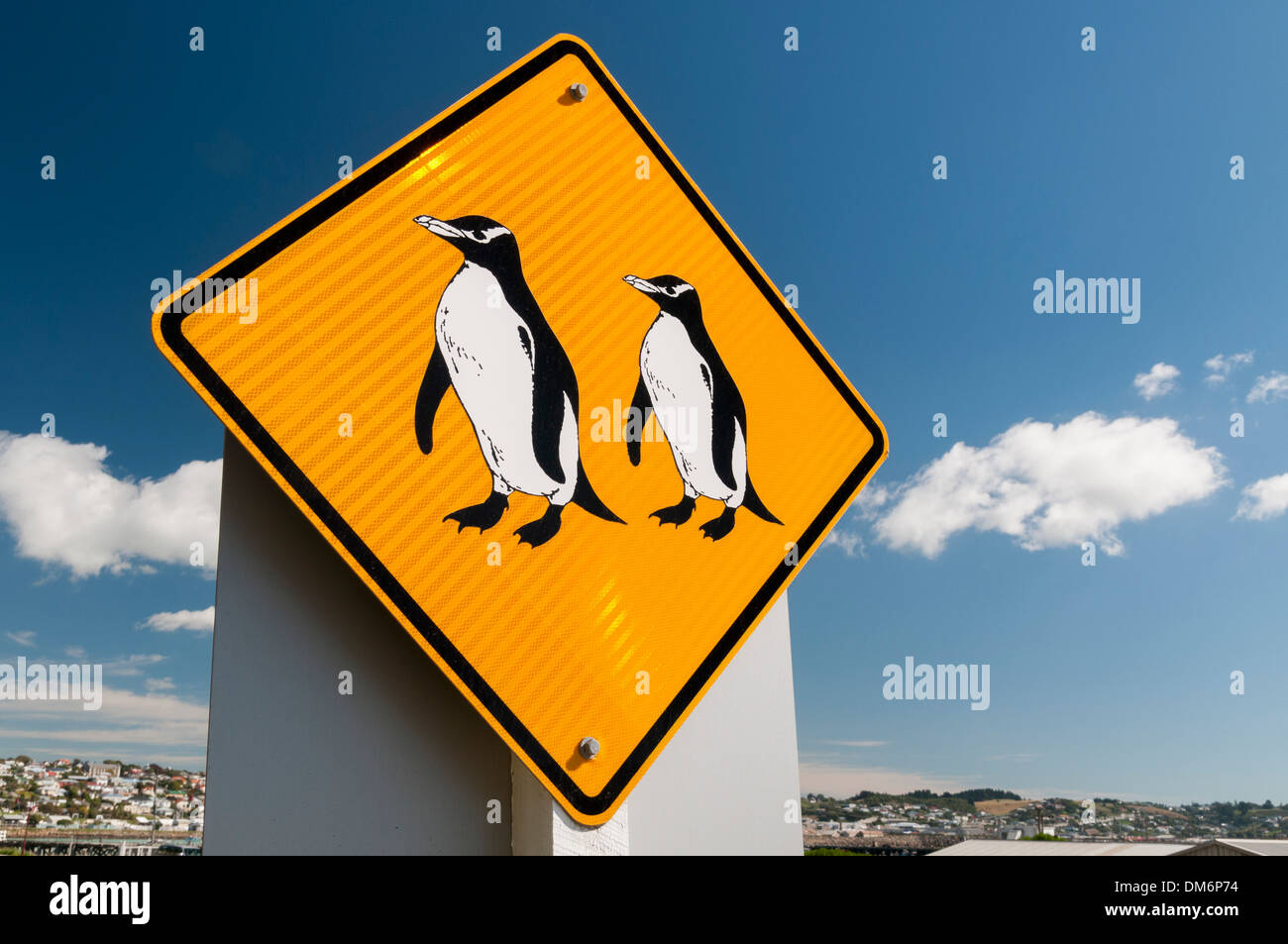 Penguin crossing sign near the blue penguin colony in Oamaru, North ...