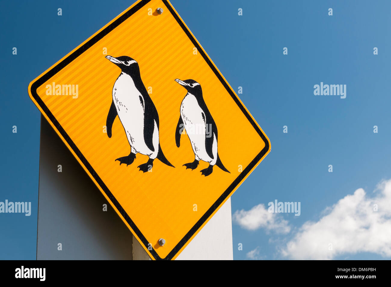 Penguin crossing sign near the blue penguin colony in Oamaru, North ...