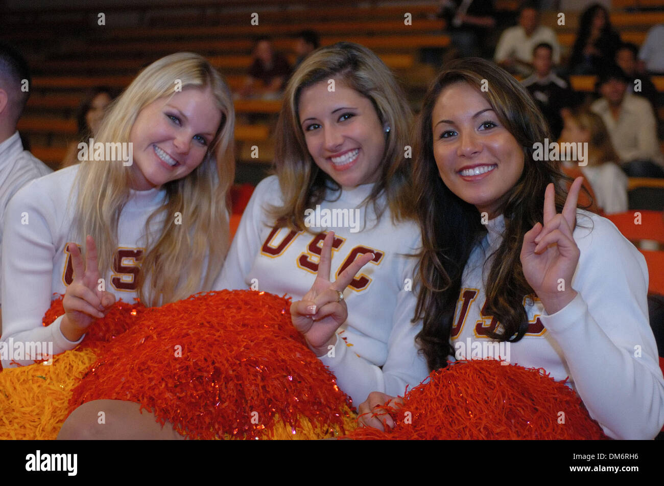 Sep 25, 2005; Los Angeles, CA, USA; USC cheerleaders watch as Javier ...