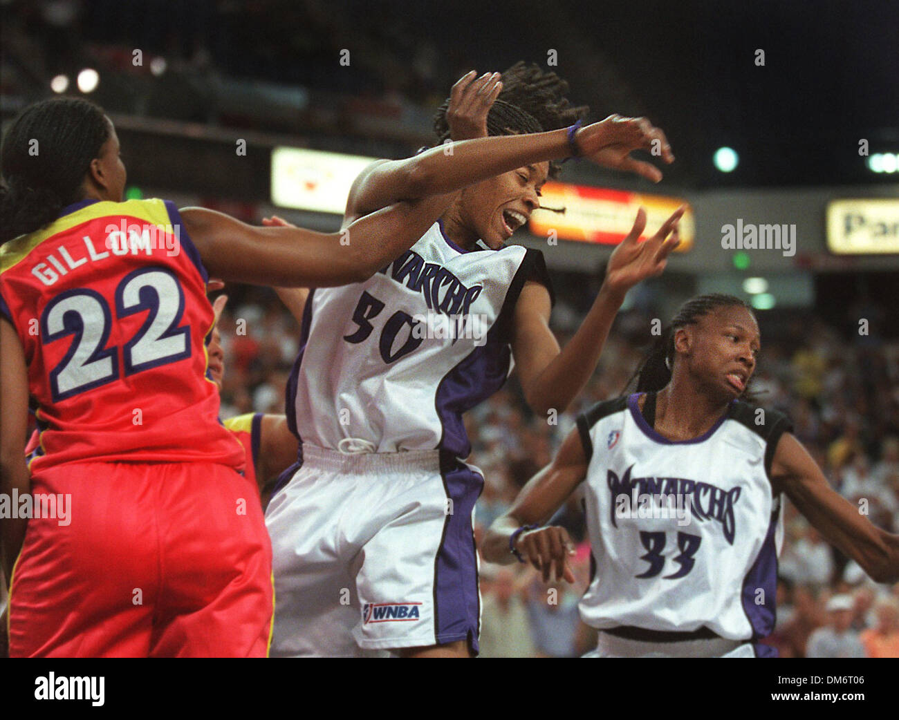 Sacramento Monarch Tangela Smith tried to get an offensive rebound but ...