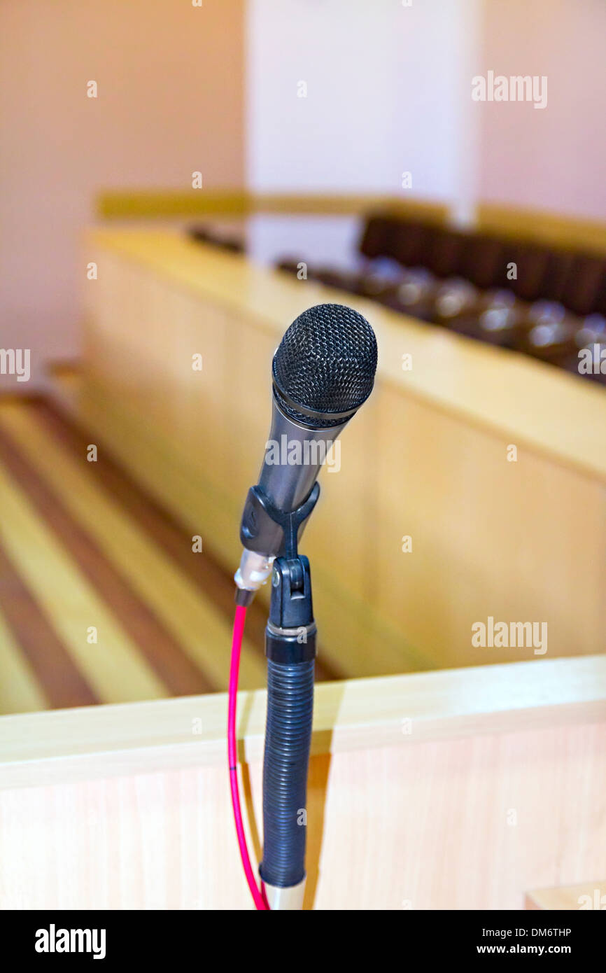 microphone at the podium to speak at the conference hall Stock Photo ...