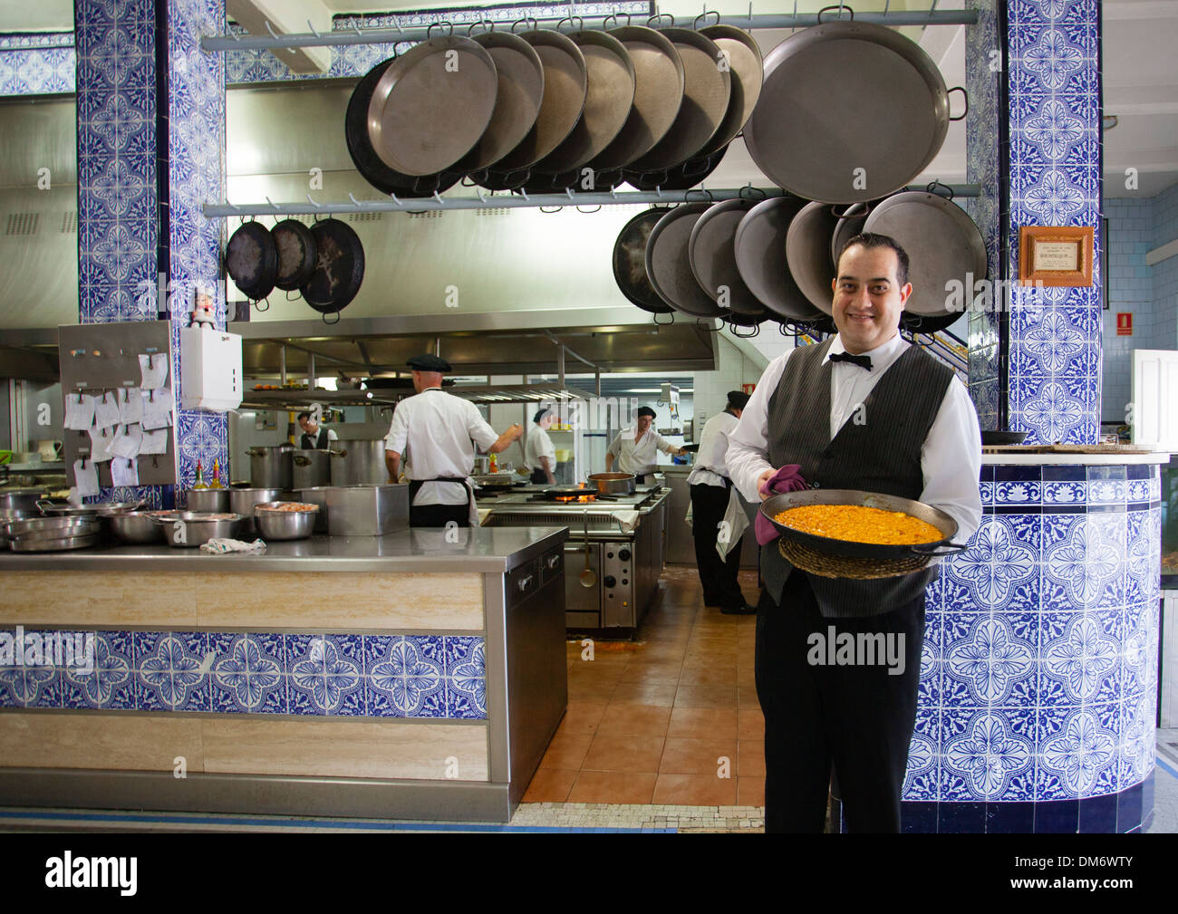 Waiter, La Pepica paella restaurant, Playa Malvarrosa, Valencia, Spain ...
