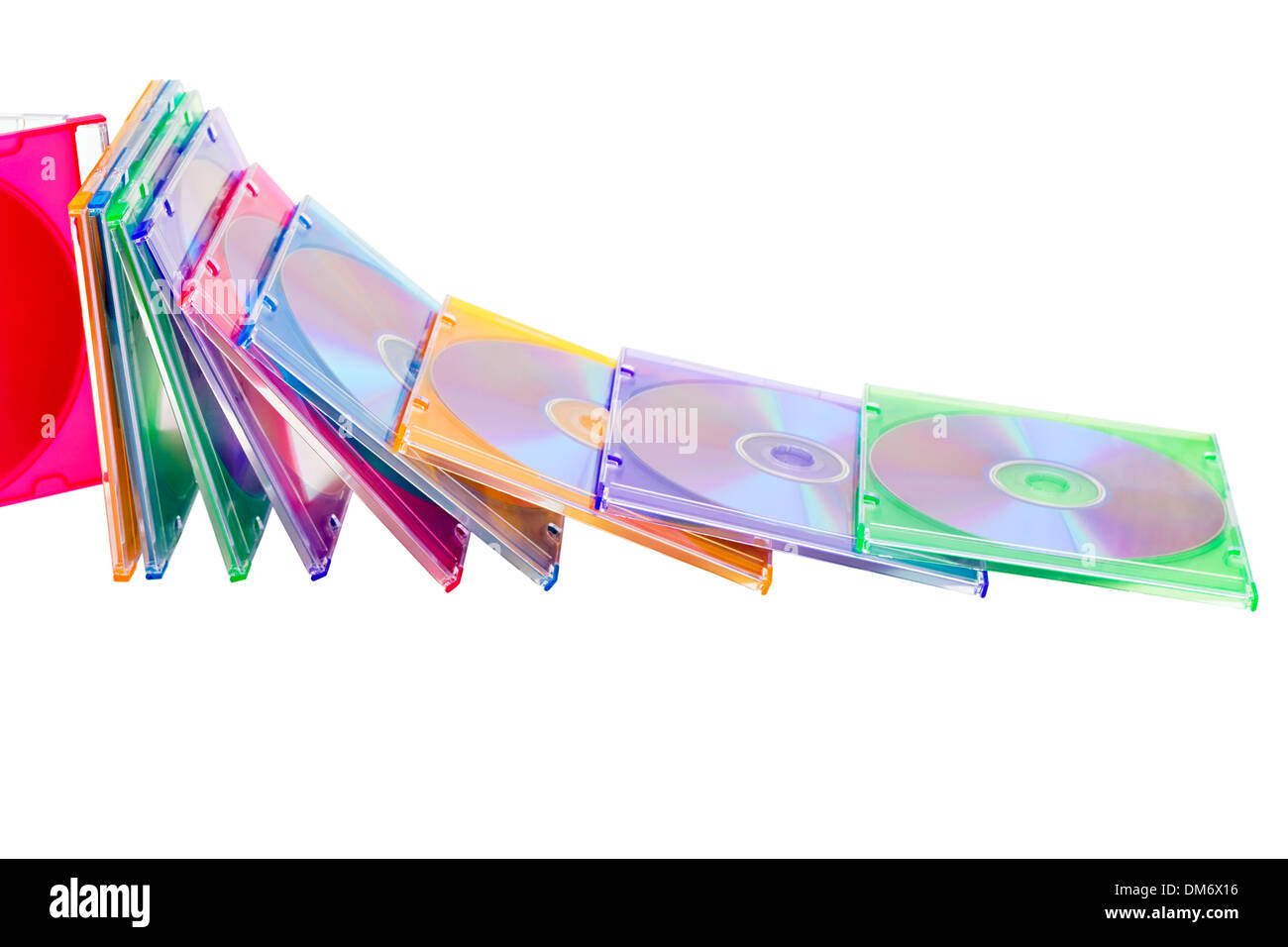 colorful CDs in boxes piled in a heap isolated on a white background ...