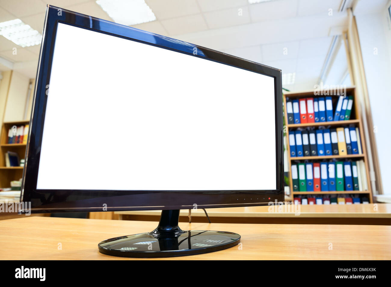 Monitor with white isolated screen for simple text on office desk Stock ...