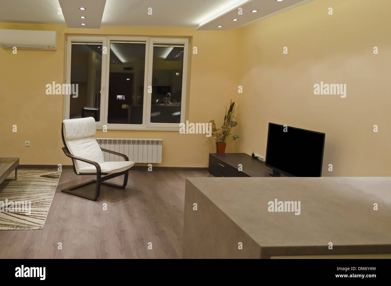 Look from house evening with led and reflection Stock Photo - Alamy