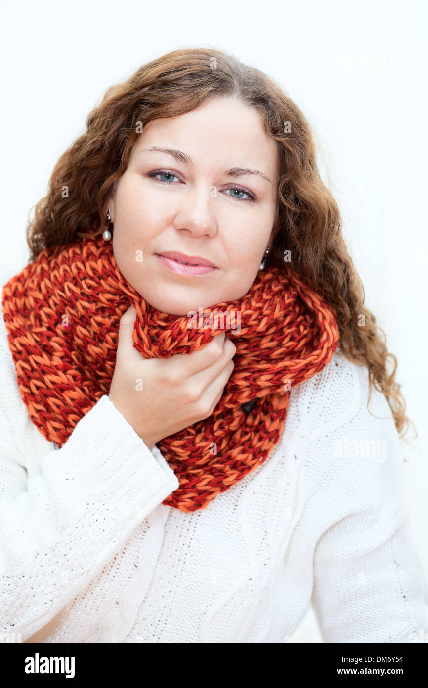 Woman with red scarf hi-res stock photography and images - Alamy