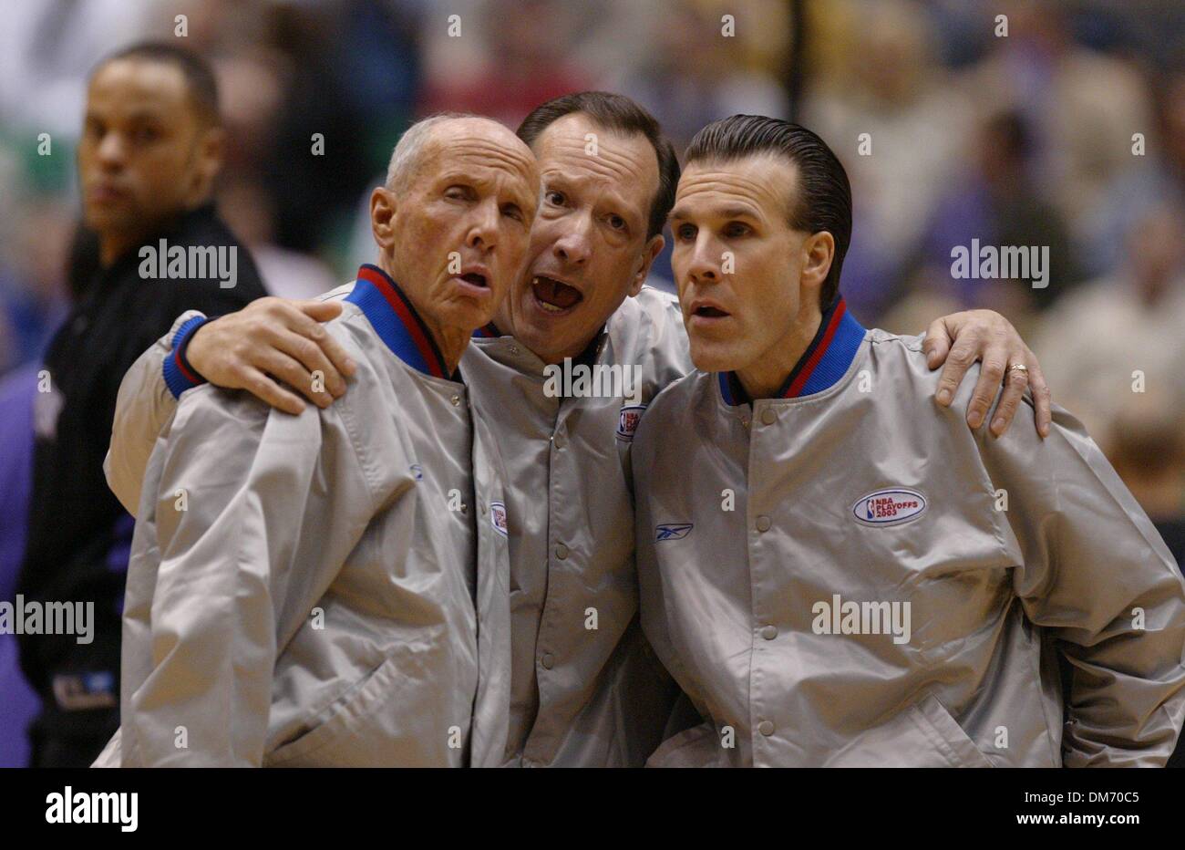 NBA referee's Dick Bavetta, Ron Olesiak, and Ken Mauer have a meeting ...