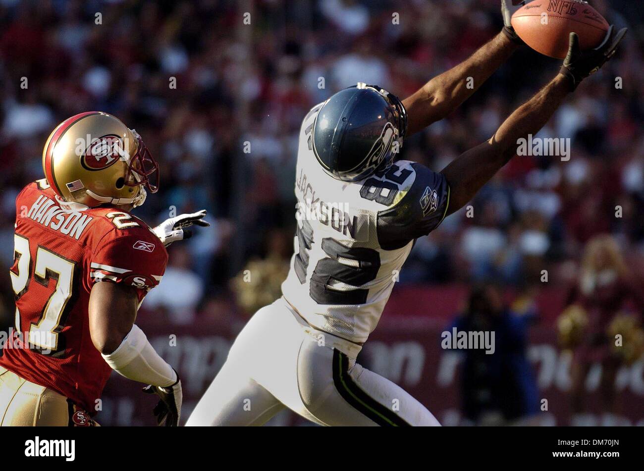 San Francisco 49ers Joselio Hanson is beat by Seattle Seahawks Darrell ...