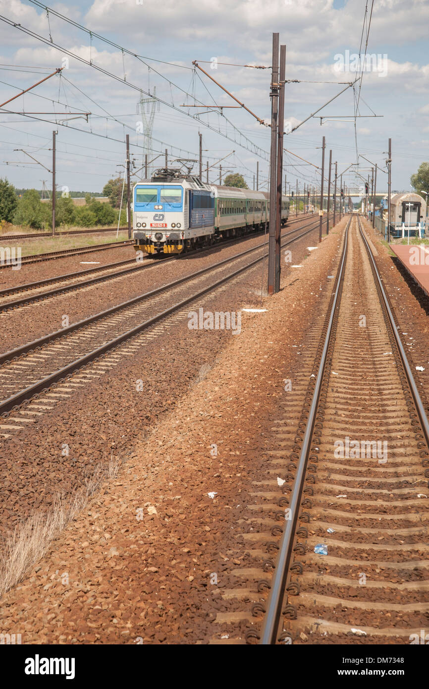 Railroad Track and Station Platform with Polish Train in Poland, Europe ...