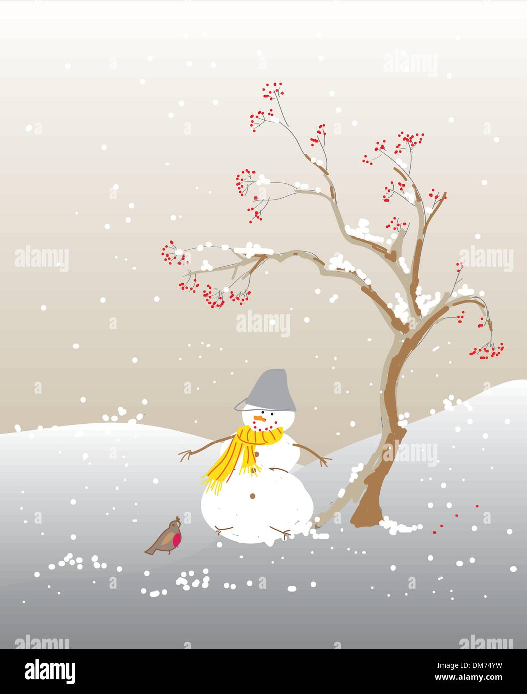 Winter landscape with snowman Stock Vector Images - Alamy