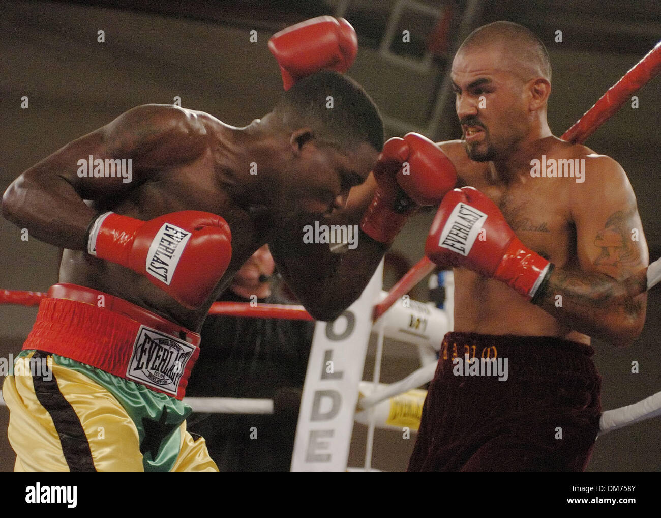 Sep 23, 2005; Los Angeles, CA, USA; BEN TACKIE (gold trunks) defeats ...