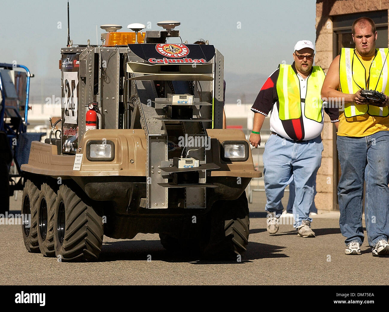 Sep 28, 2005; Fontana, CA, USA; The Team Cajunbot vehicle being led ...