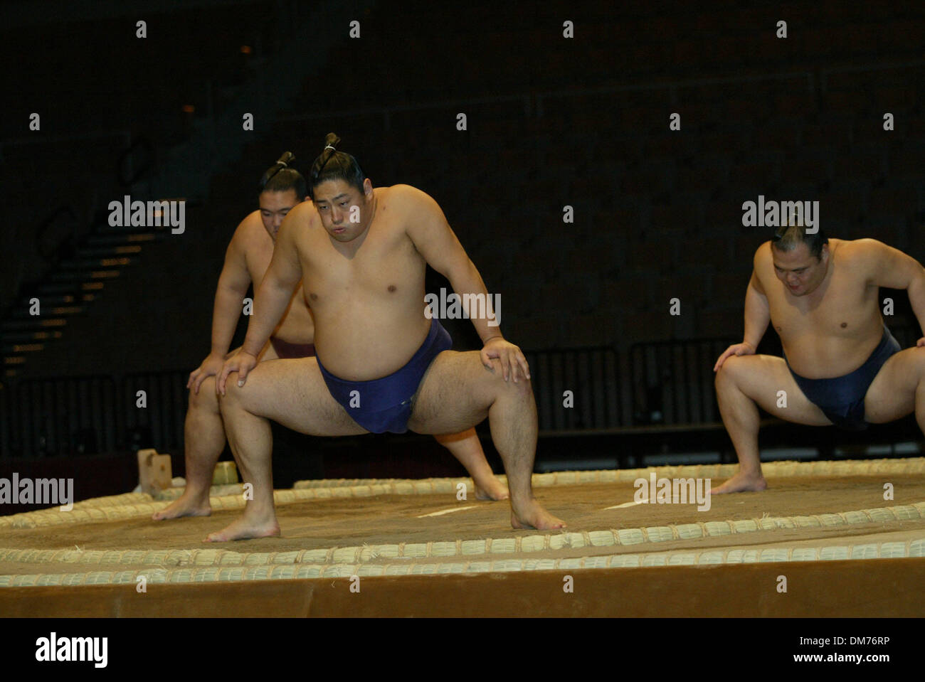 Oct 06, 2005; Las Vegas, NV, USA; Sumo wrestlers stretching before showing off their techniques ...