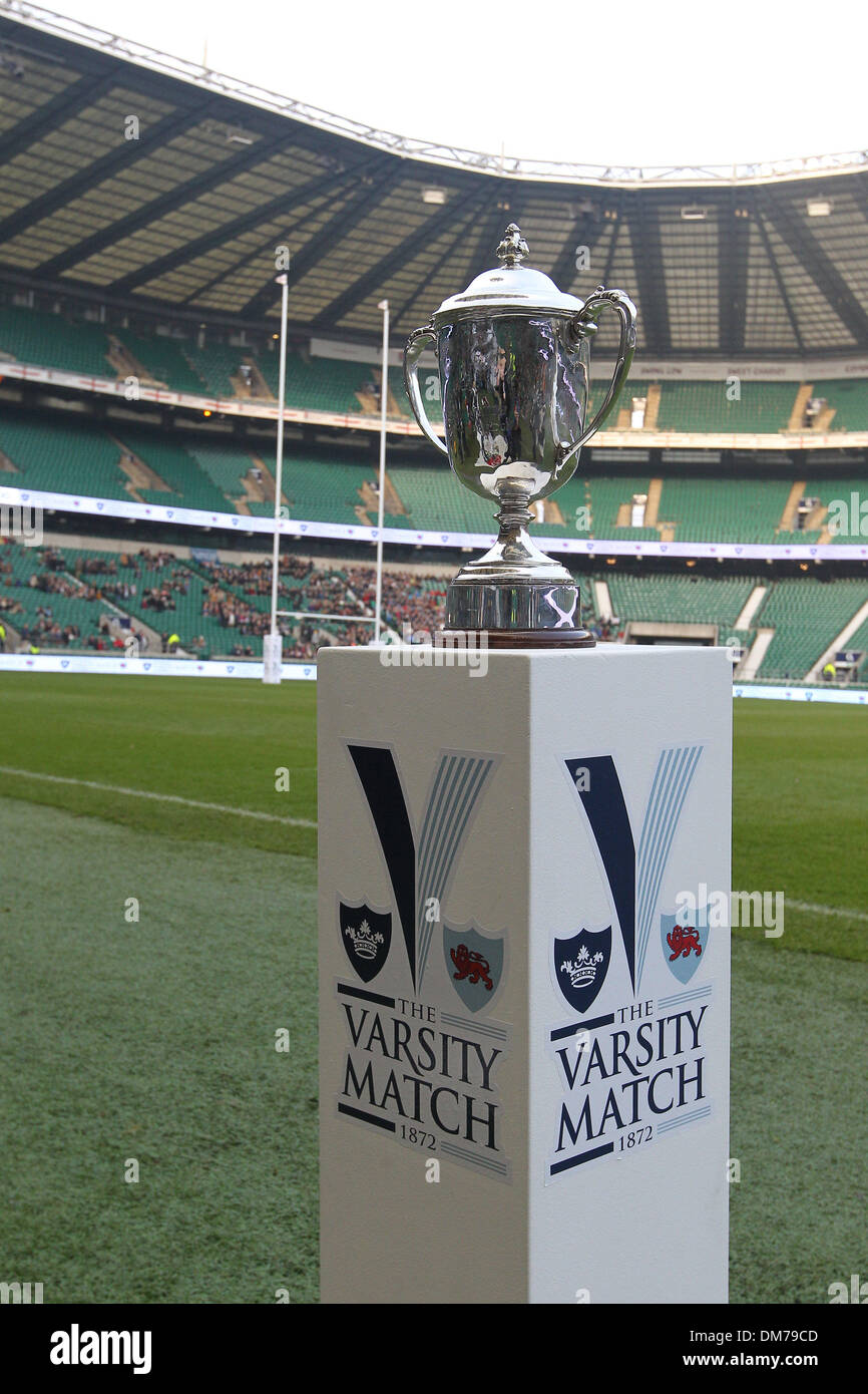 London, UK. 12th Dec, 2013. The Varsity Cup on display at the Varsity ...