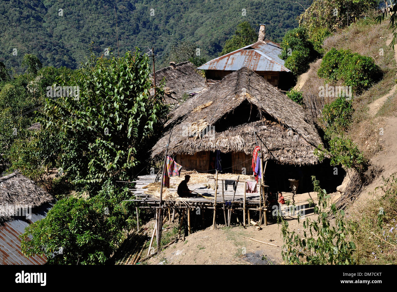 India, Arunachal Pradesh, Tirap region, Khonsa, Nocte tribe village ...