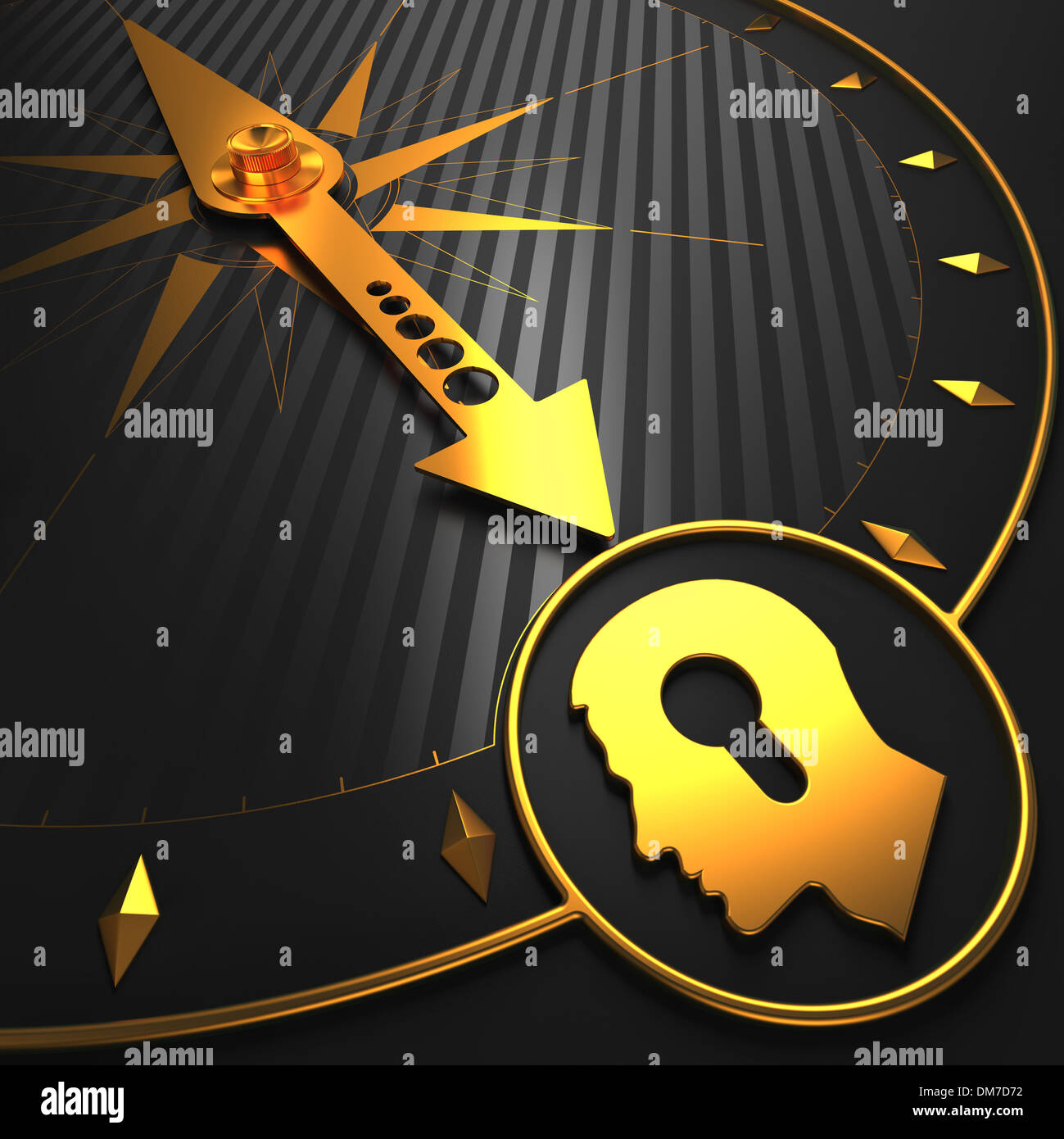 Golden Head with a Keyhole Icon on Black Compass Stock Photo - Alamy